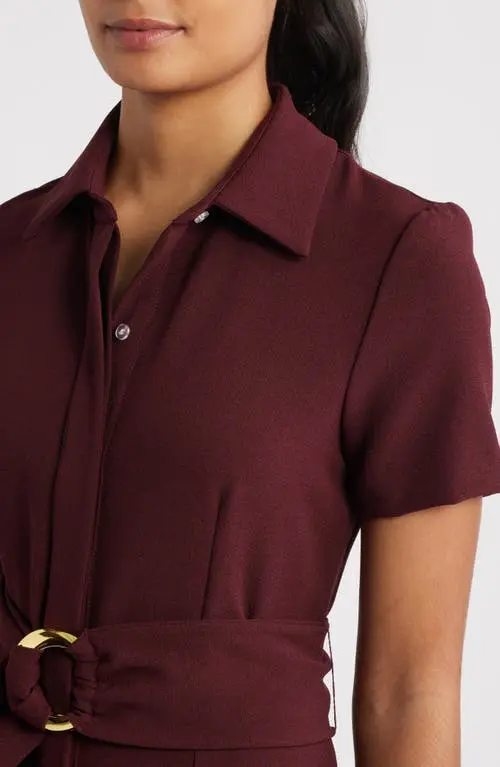 Julia Jordan Belted Midi Shirtdress - Burgundy