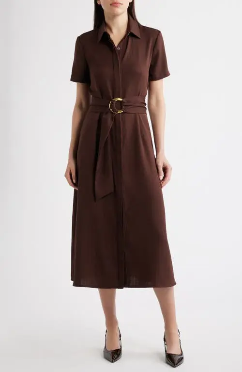 Julia Jordan Belted Midi Shirtdress - Chocolate
