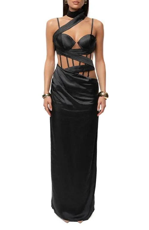 JLUXLABEL Satin Maxi Cocktail Dress - Black