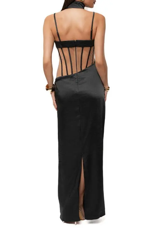 JLUXLABEL Satin Maxi Cocktail Dress - Black