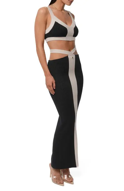 JLUXLABEL Ribbed Crop Top And Skirt Set - Black