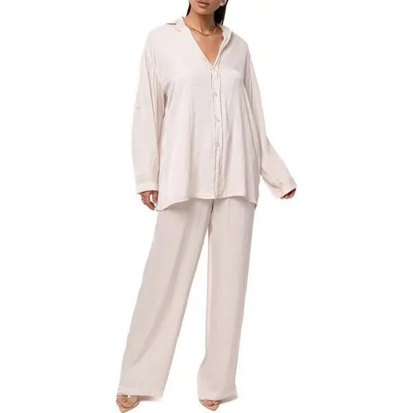 JLUXLABEL Crinkled Shirt And Straight Leg Pant Set