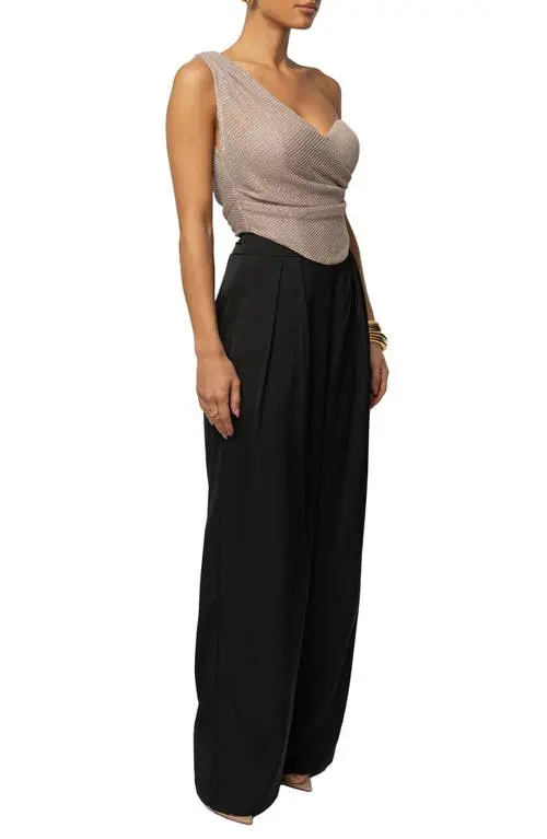 JLUXLABEL Luna Metallic One-shoulder Corset Top