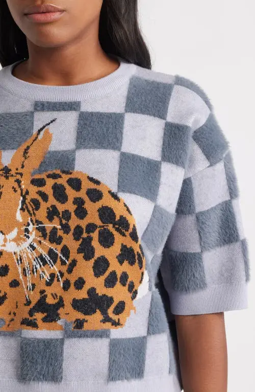 DRESSED IN LALA Leopard Bunny Short Sleeve Sweater