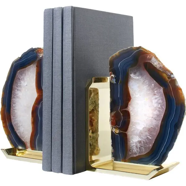 ANNA NEW YORK Fim Set Of 2 Bookends - Natural Agate Brass