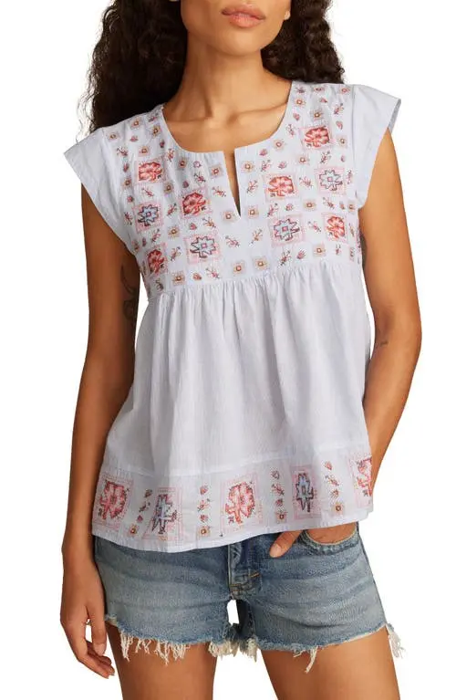Lucky Brand Embroidered Peasant Top - Blue Stripe
