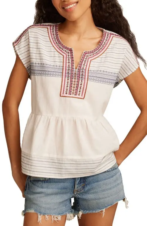Lucky Brand Embroidered Cotton Peplum Top