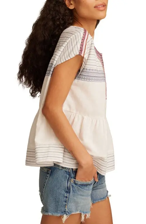 Lucky Brand Embroidered Cotton Peplum Top