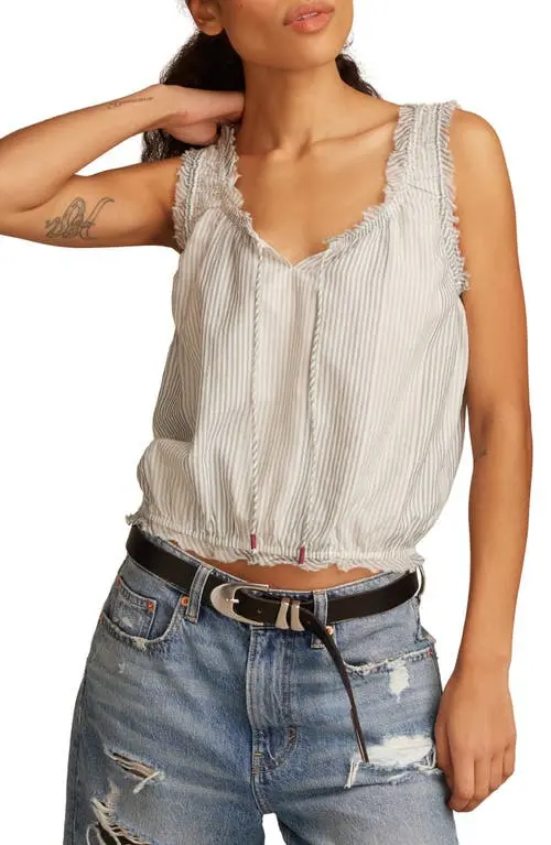 Lucky Brand Ruffle Tie-neck Cotton Top - Green Stripe