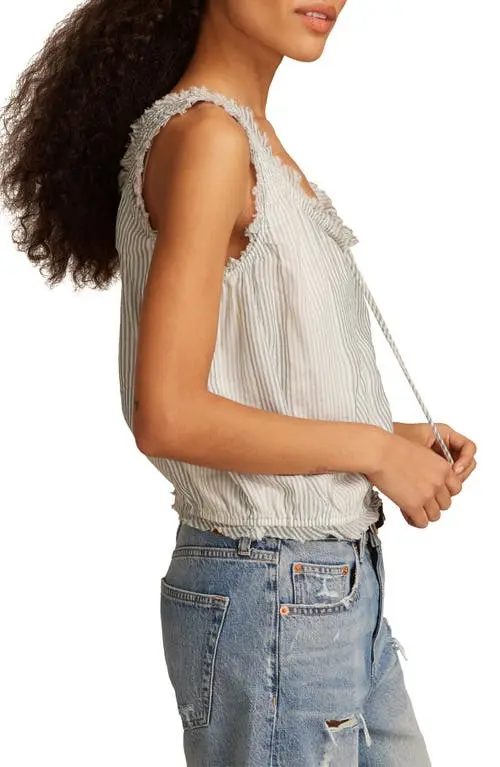 Lucky Brand Ruffle Tie-neck Cotton Top - Green Stripe