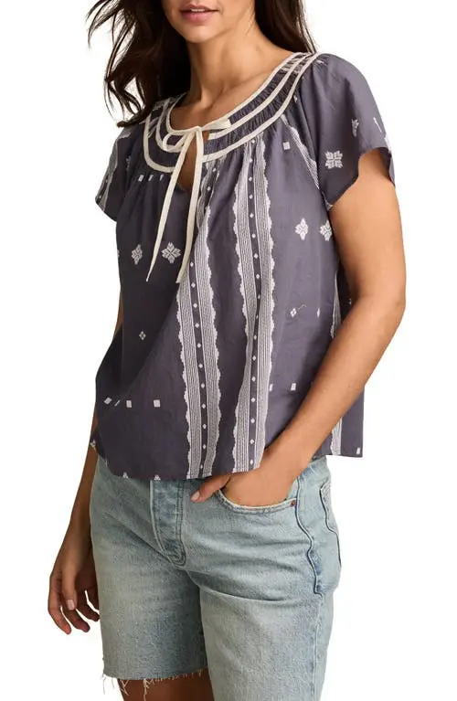 Lucky Brand Embroidered Cotton Peasant Top