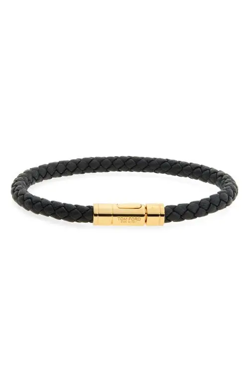 TOM FORD Braided Leather Bracelet With Tubular Clasp - 1n001 Black