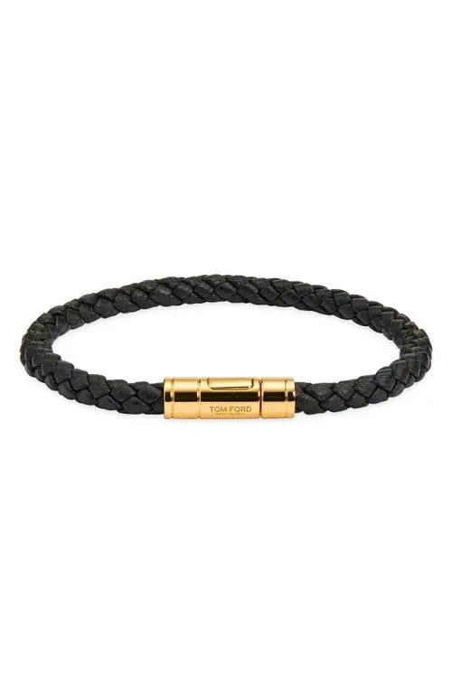 TOM FORD Braided Leather Bracelet With Tubular Clasp - Naa Black