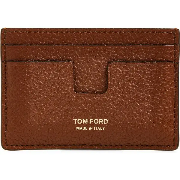 TOM FORD T-line Soft Grain Leather Card Holder - 1b108 Midbrown
