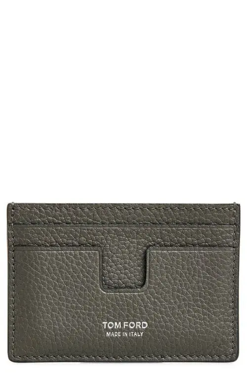 TOM FORD T-line Soft Grain Leather Card Holder With Money Clip - Smoke Grey