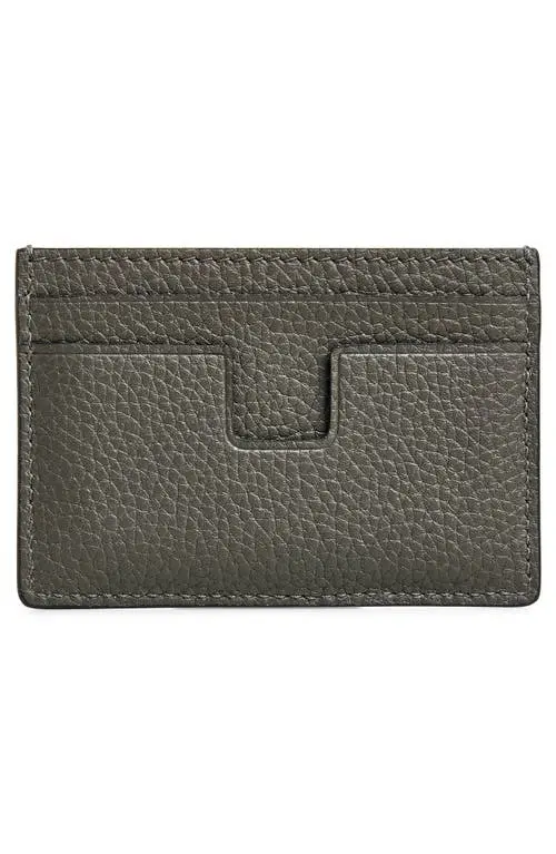 TOM FORD T-line Soft Grain Leather Card Holder With Money Clip - Smoke Grey