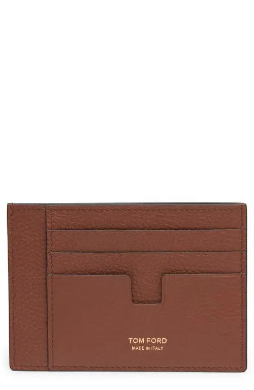 TOM FORD Large T-line Soft Grain Leather Card Holder - 1b108 Midbrown