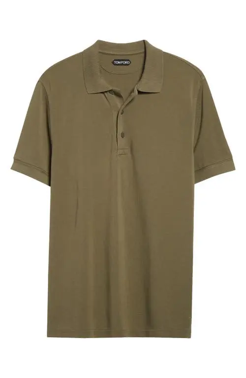 TOM FORD Lyocell & Cotton Piqué Polo - Pale Army