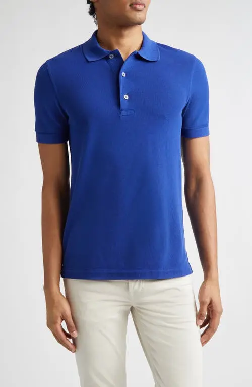 TOM FORD Lyocell & Cotton Piqué Polo - Royal Blue