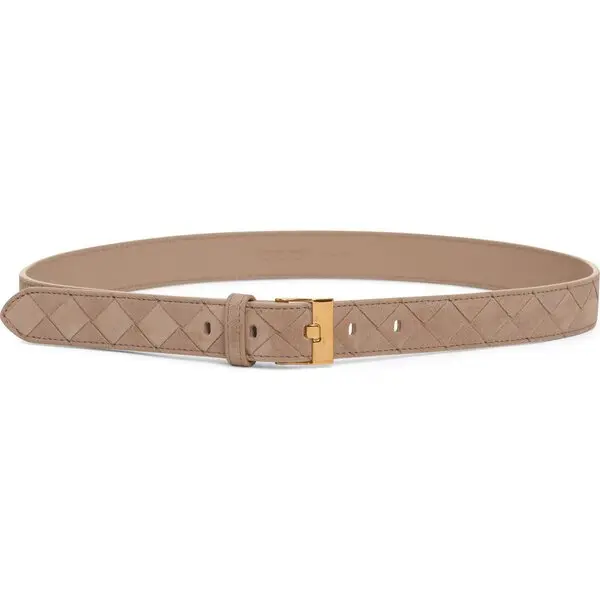 Bottega Veneta Buckle Intrecciato Suede Belt - 1550 Mastice-m Brass