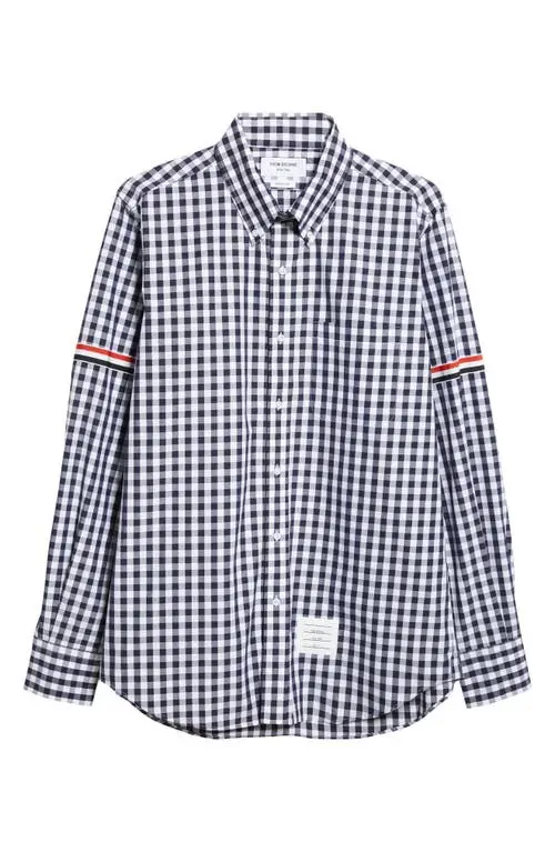 Thom Browne Armband Stripe Cotton Button Down Shirt - Navy