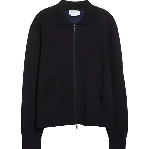 Thom Browne Double Face Zip Wool Blend Cardigan - Navy
