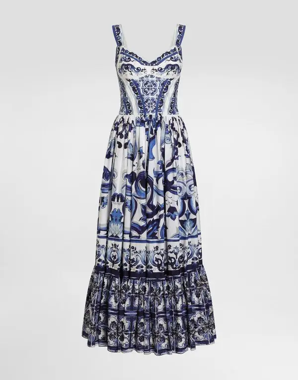 Dolce & Gabbana Calf-length Bustier Dress In Majolica-print