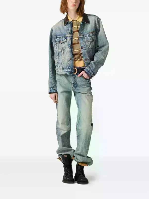 Miu Miu Leather-collar Denim Jacket - Blue