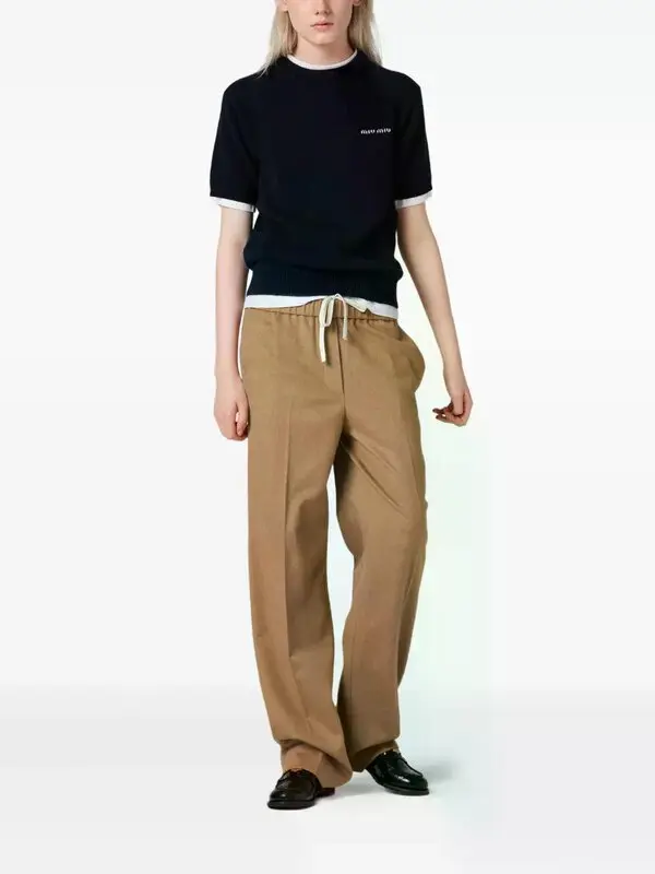 Miu Miu Short-sleeve Crewneck T-shirt With Layered Effect - Blue