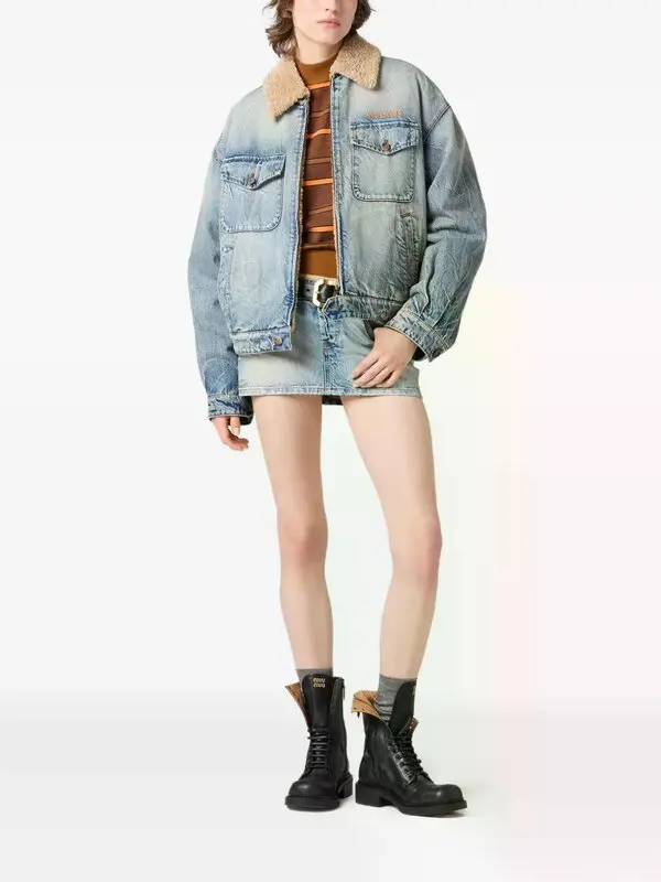 Miu Miu Denim Jacket With Shearling Collar