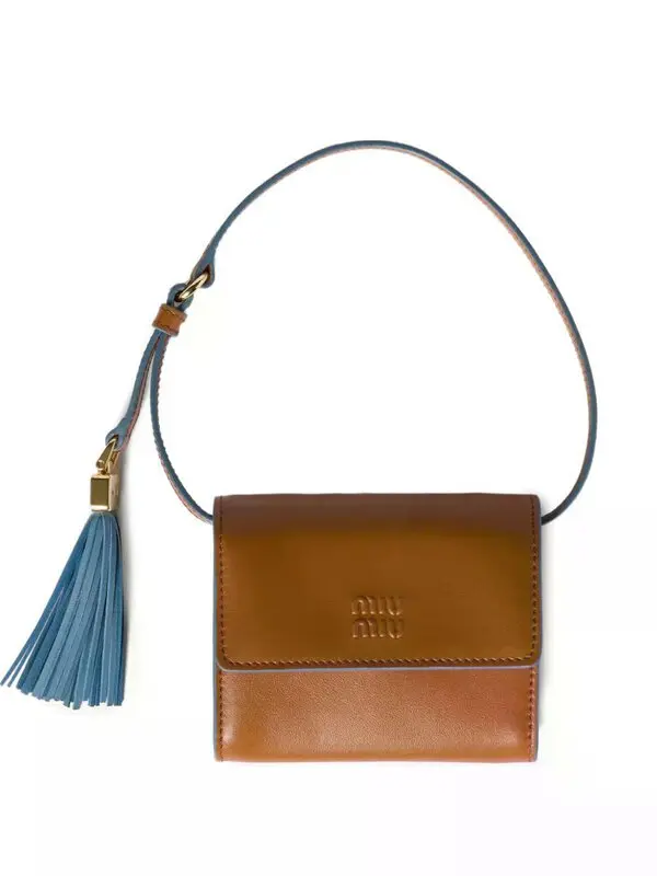 Miu Miu Leather Wallet With Shoulder Strap - Brown
