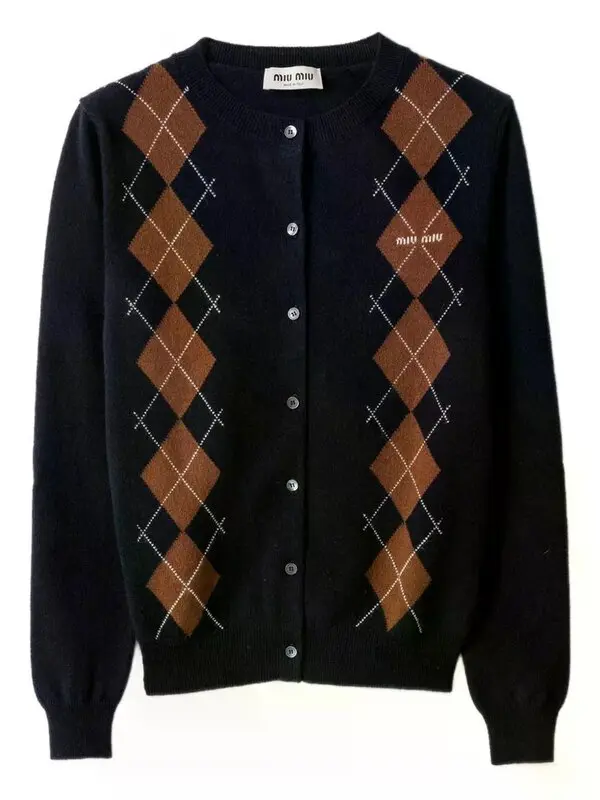 Miu Miu Cashmere Argyle Cardigan - Blue