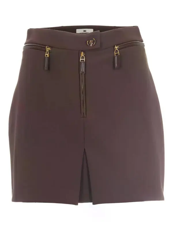 Elisabetta Franchi Mini Skirt With Zip Detail - Brown