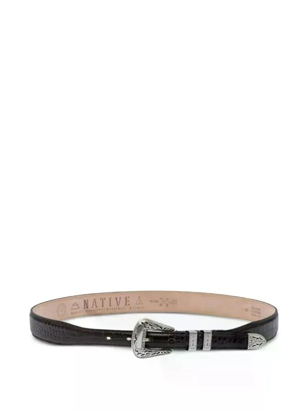 ADRIANO MENEGHETTI Crocodile-effect Leather Belt - Brown