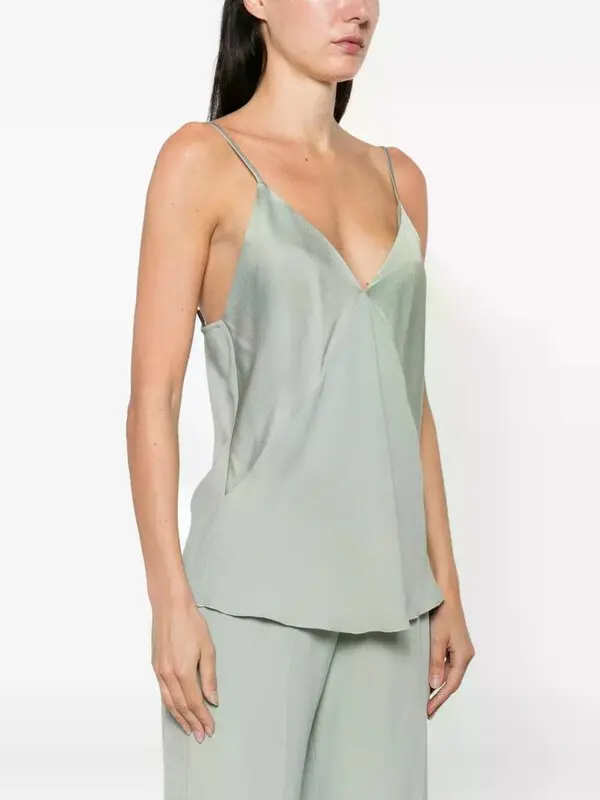 FORTE_FORTE Satin V-neck Top - Green