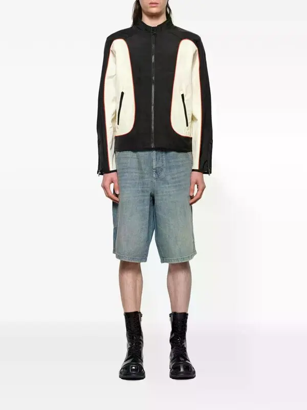 DIESEL® Color Block Nylon Zip-up Jacket With Piping Details - Black