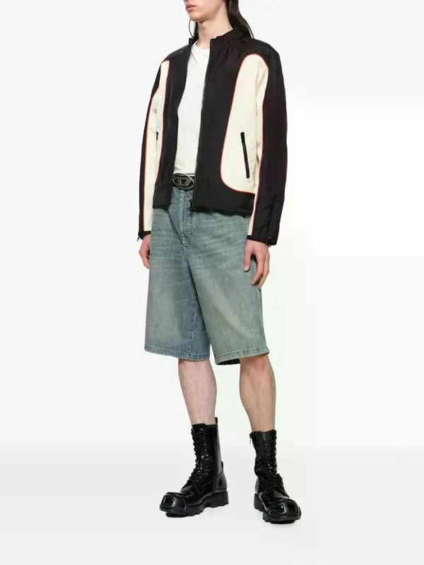 DIESEL® Color Block Nylon Zip-up Jacket With Piping Details - Black