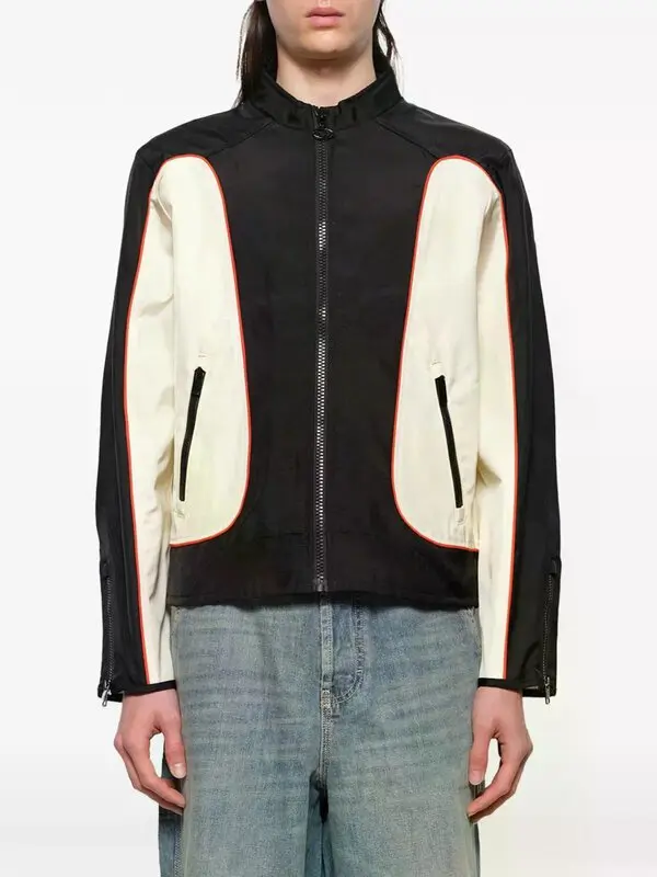 DIESEL® Color Block Nylon Zip-up Jacket With Piping Details - Black