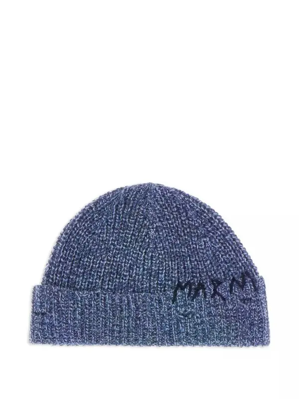 Marni Embroidered-logo Knit Beanie - Blue