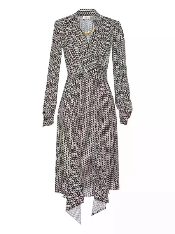Elisabetta Franchi Geometric-print V-neck Midi Dress - Black