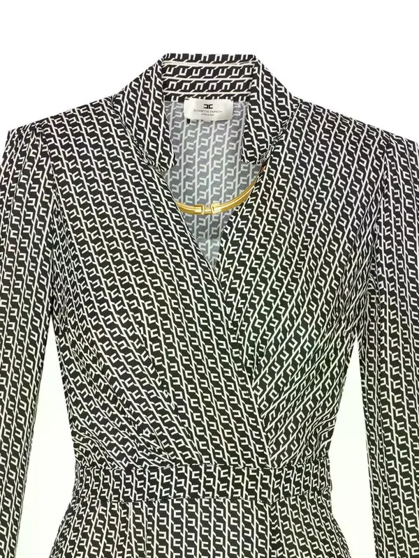 Elisabetta Franchi Geometric-print V-neck Midi Dress - Black