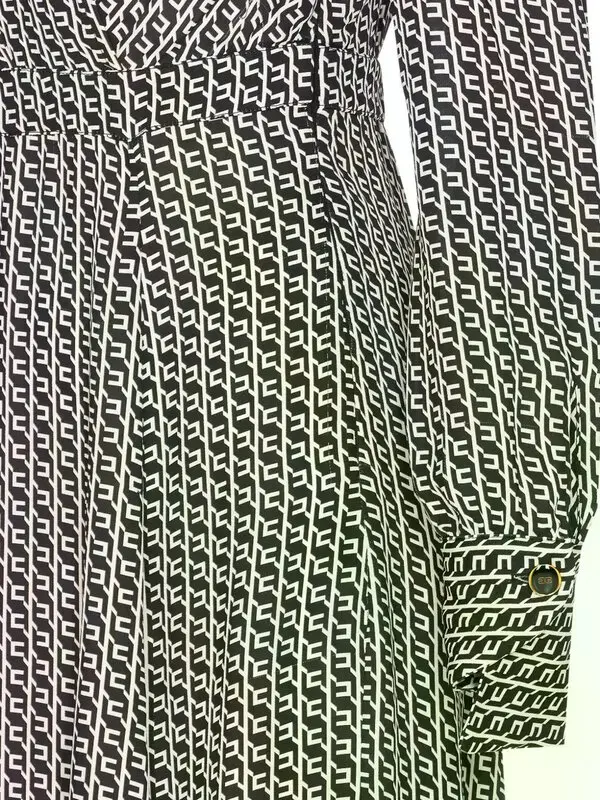 Elisabetta Franchi Geometric-print V-neck Midi Dress - Black