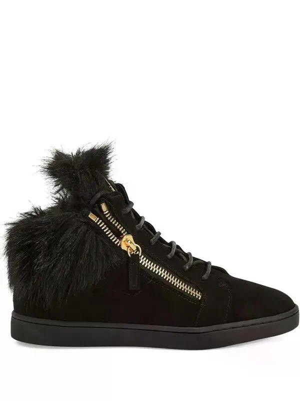 GIUSEPPE ZANOTTI Kriss Fur-trimmed Zip-up Sneakers - Black