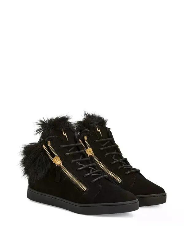 GIUSEPPE ZANOTTI Kriss Fur-trimmed Zip-up Sneakers - Black