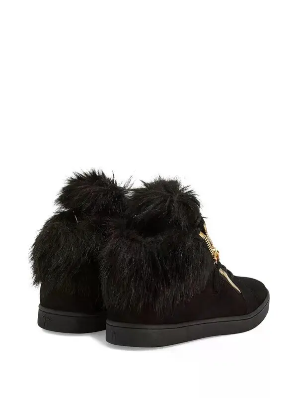 GIUSEPPE ZANOTTI Kriss Fur-trimmed Zip-up Sneakers - Black