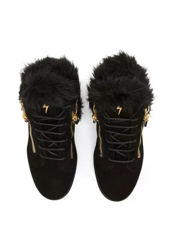 GIUSEPPE ZANOTTI Kriss Fur-trimmed Zip-up Sneakers - Black