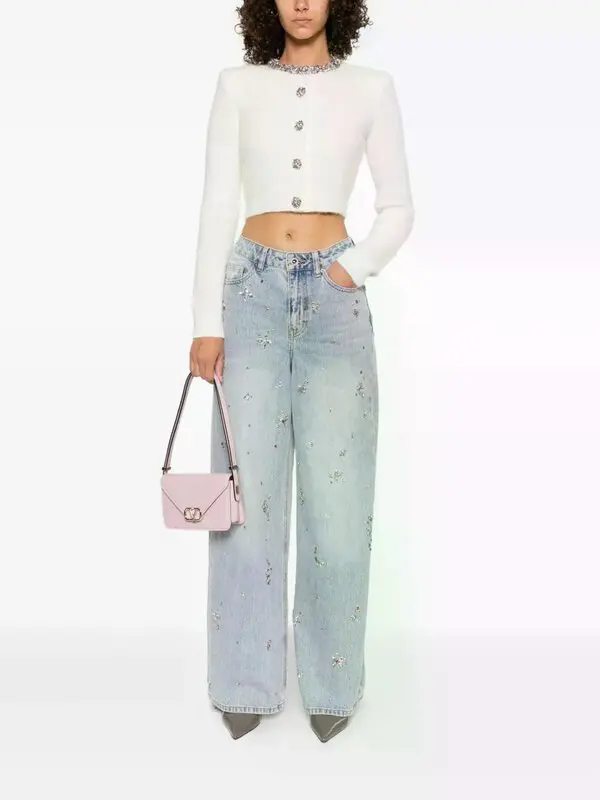 SELF-PORTRAIT Crystal-embellished Wide-leg Jeans