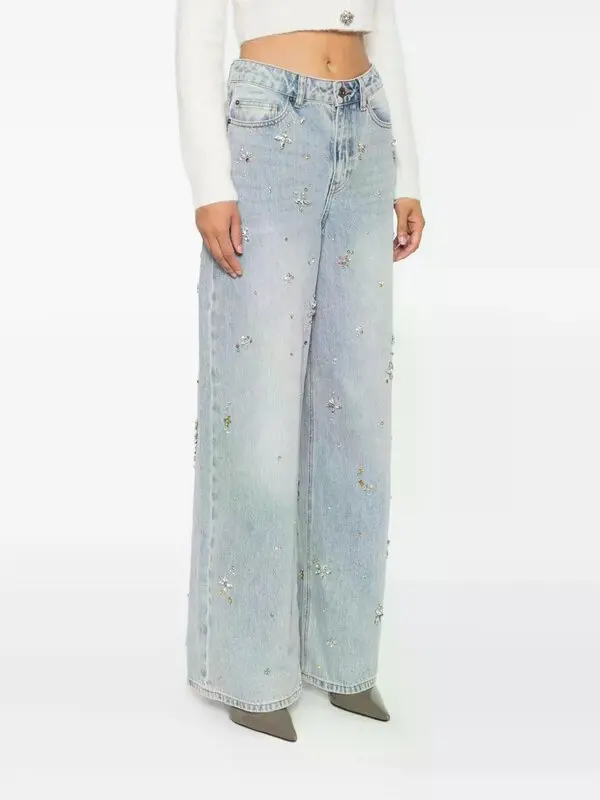 SELF-PORTRAIT Crystal-embellished Wide-leg Jeans