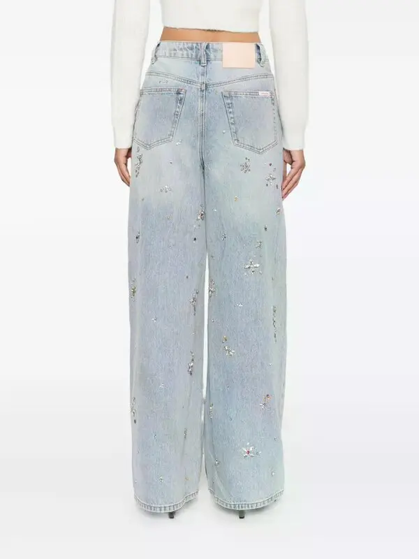 SELF-PORTRAIT Crystal-embellished Wide-leg Jeans