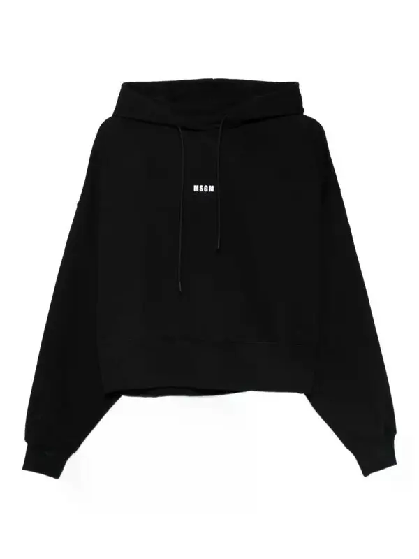 MSGM Logo Detailed Hooded Top - Black